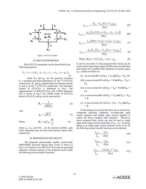 Electronically Tunable Current Mode Simo Miso Universal Biquad Filter Using Mocccctas Pdf