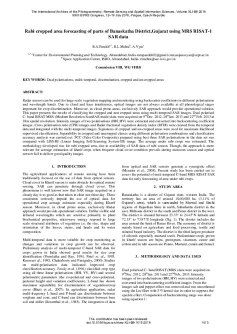 Pdf Rabi Cropped Area Forecasting Of Parts Of Banaskatha District Gujarat Using Mrs Risat 1
