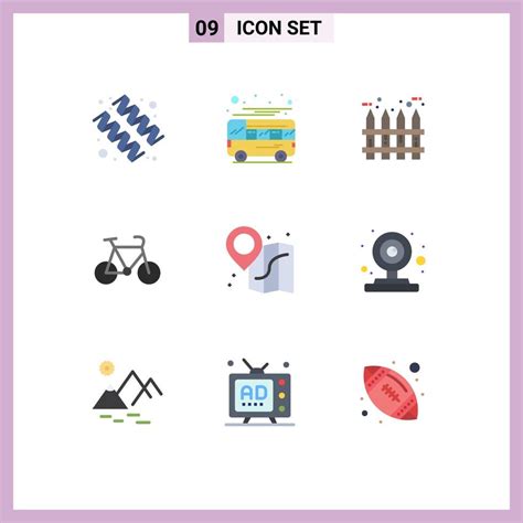 9 Thematic Vector Flat Colors And Editable Symbols Of Beach Sport Transport Bike Wood Editable