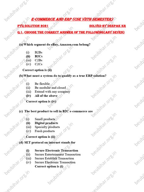 E Commerce And Erp Cse 2021 7th Semester Solution Pdf Supply Chain Management Supply Chain