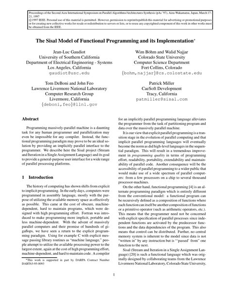 Pdf The Sisal Model Of Functional Programming And Its Implementation