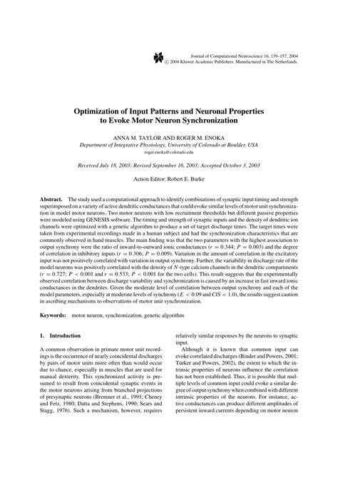 Pdf Optimization Of Input Patterns And Neuronal Properties To Evoke