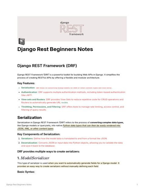 Django Rest Framework Note For Beginners Pdf Method Computer