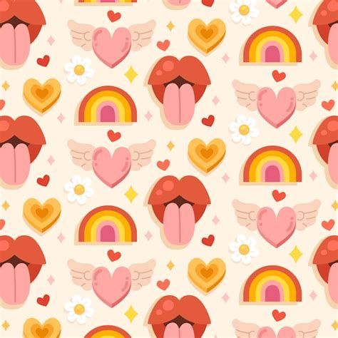 Free Vector Flat Design Groovy Love Pattern