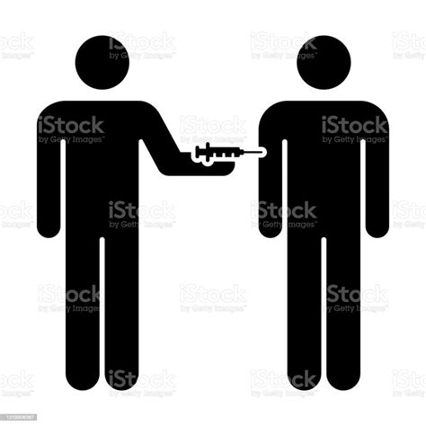 백신 주사 주사기 남성과 여성 사람 기호를 가진 백신 접종 아이콘 벡터 는 글리프 픽토그램에서 의료 및 의료 치료를위한 기호