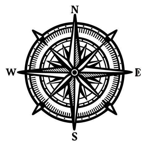 Vintage Hand Drawn Compass Rose With Detailed Cardinal Directions And