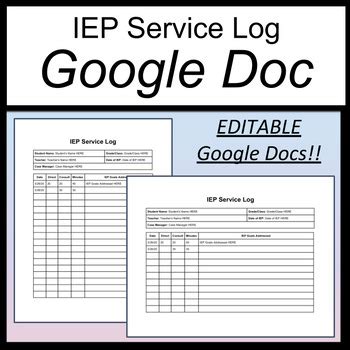 IEP Service Log Special Education Service Log Distance Learning Service Log