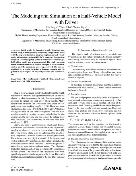 Pdf The Modeling And Simulation Of A Half Vehicle Model With Driver