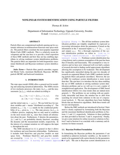 Pdf Nonlinear System Identification Using Particle Filters