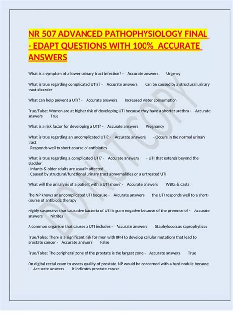 Nr 507 Advanced Pathophysiology Final Edapt Assessment Chamberlain
