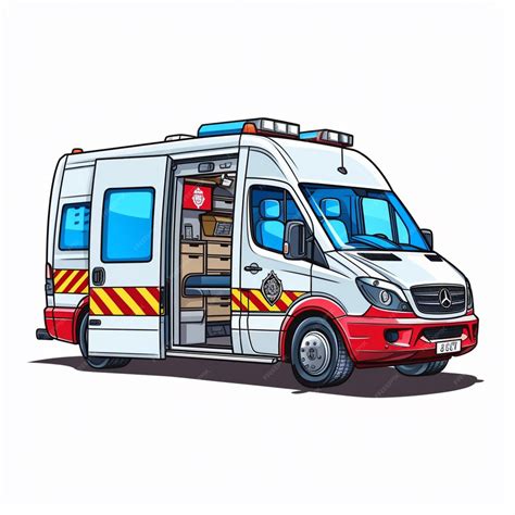 Ambulancia De Dibujos Animados Con Puertas Abiertas Y Luces De