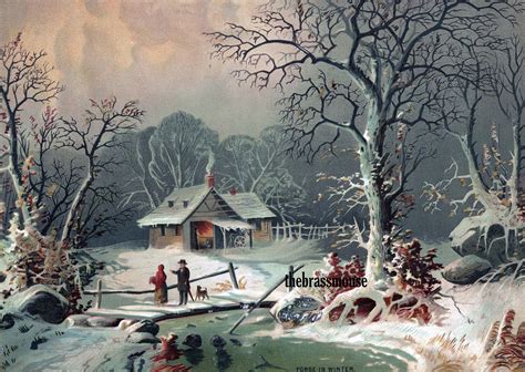Winter Forge Christmas Snow Scene Cozy Victorian Printable Poster