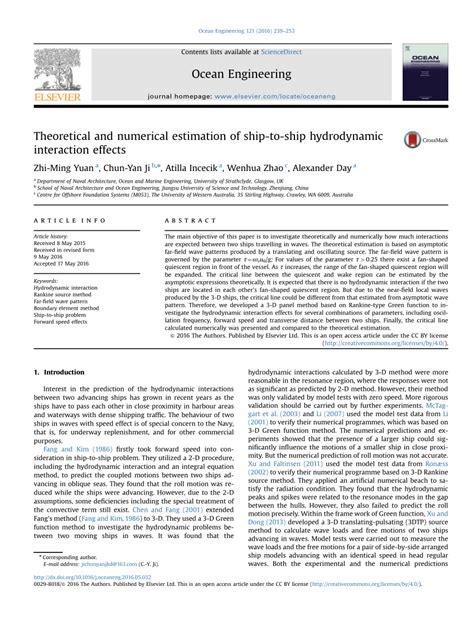 Pdf Theoretical And Numerical Estimation Of Ship To Ship Hydrodynamic