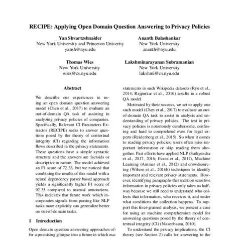 Recipe Applying Open Domain Question Answering To Privacy Policies Acl Anthology