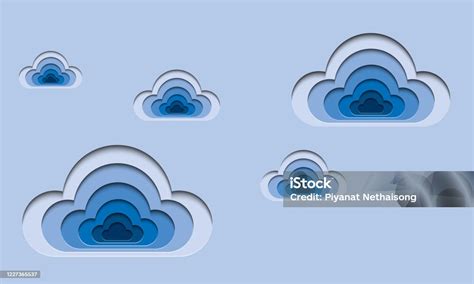 푸른 하늘 배경에 아름다운 구름입니다 벡터 그림입니다 종이 컷 스타일입니다 카드 배경 및 포스터용 템플릿을 사용할 수 있습니다
