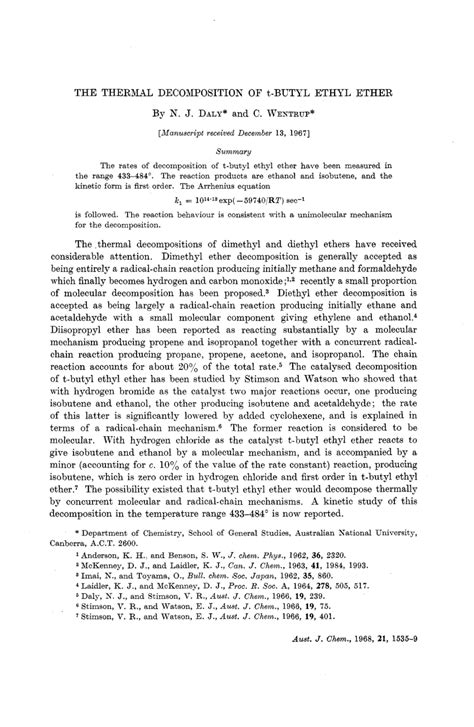 Pdf The Thermal Decomposition Of T Butyl Ethyl Ether