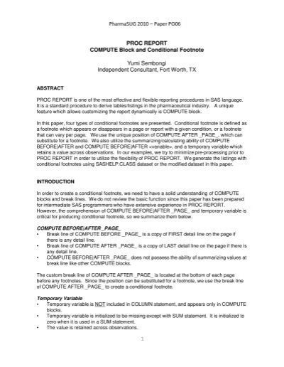 PROC REPORT Compute Block And Conditional Footnote