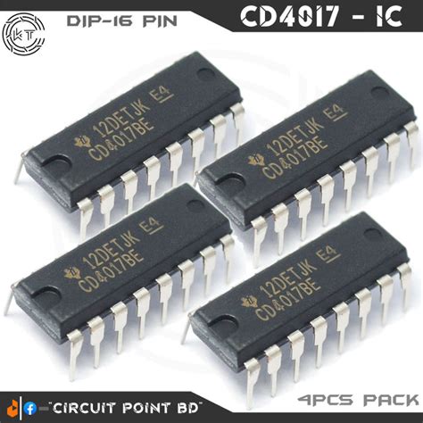 4pcs Cd4017be Cd4017 Decate Counter Ic Dip 16 For Led Chaser Circuit Music Control Toggle
