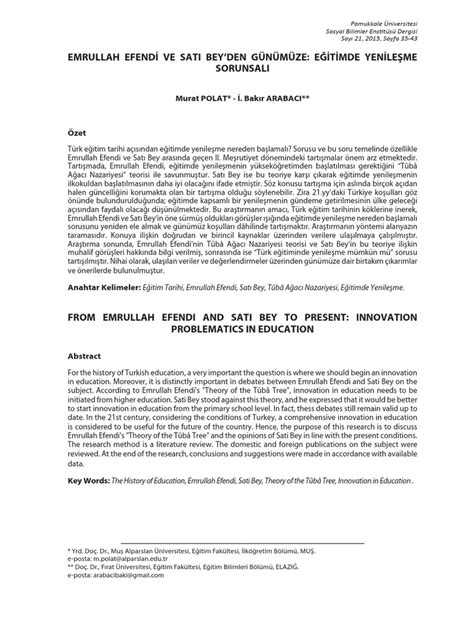 Emrullah Efend Ve Sati Bey Den G N M Ze E T Mde Yen Le Me Sorunsali 384205