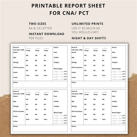 Pct Cna Report Sheet Printable Brain Sheet Med Surg Etsy België
