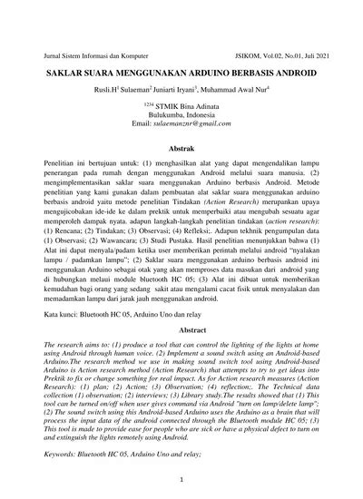 Saklar Suara Menggunakan Arduino Berbasis Android