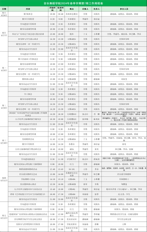 音乐舞蹈学院2024年春季学期第7周工作周程表 音乐舞蹈学院