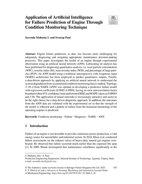 Pdf Application Of Artificial Intelligence For Failure Prediction Of
