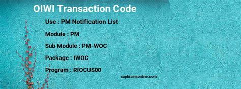 Oiwi Sap Tcode For Pm Notification List