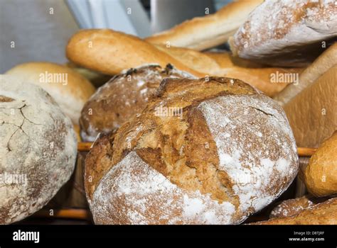 Different Types Of Freshly Baked Artisan Bread Stock Photo Alamy