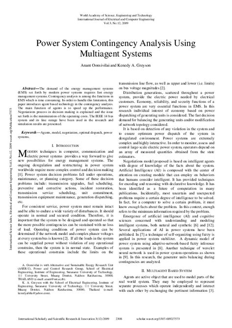 Pdf Power System Contingency Analysis Using Multiagent Systems