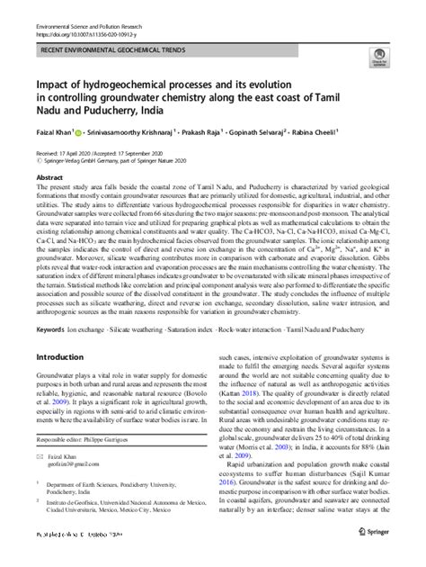 Pdf Impact Of Hydrogeochemical Processes And Its Evolution In