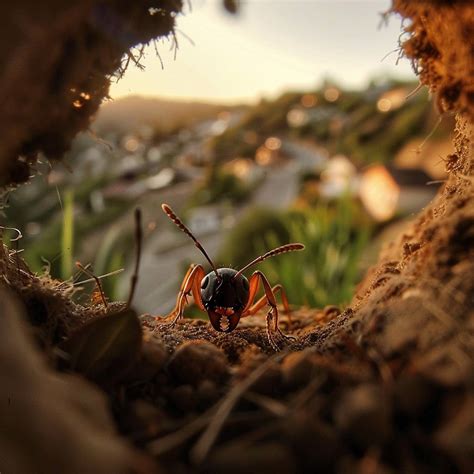 An Ant Emerges From Its Nest Revealing A Neighborhood As The Camera Pulls Back