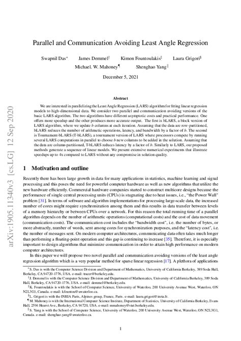 Pdf Parallel And Communication Avoiding Least Angle Regression