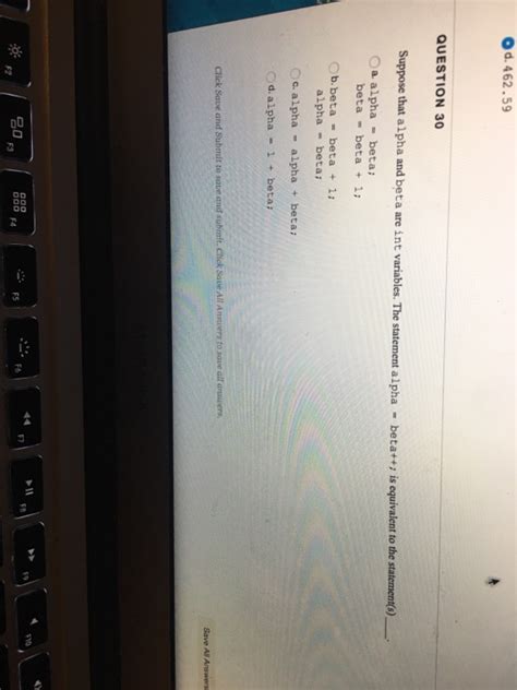 Solved Suppose That Alpha And Beta Are Int Variables The