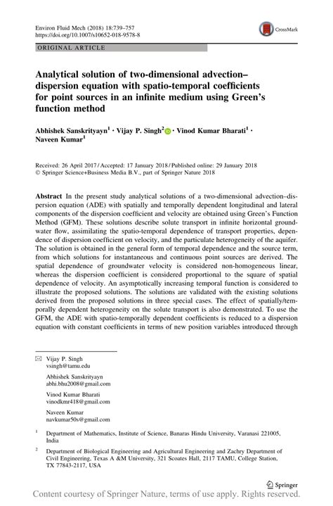 Analytical Solution Of Two Dimensional Advectiondispersion Equation