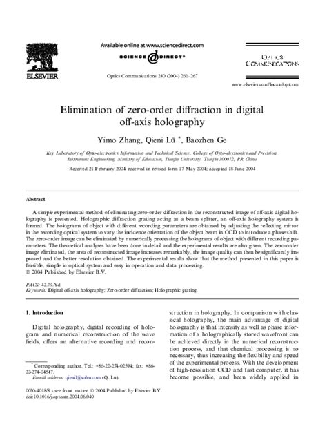Pdf Elimination Of Zero Order Diffraction In Digital Off Axis Holography
