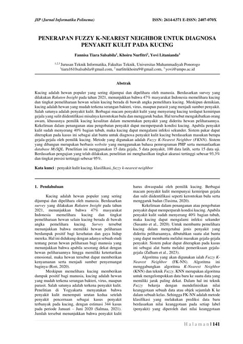 Pdf Penerapan Fuzzy K Nearest Neighbor Untuk Diagnosa Penyakit Kulit