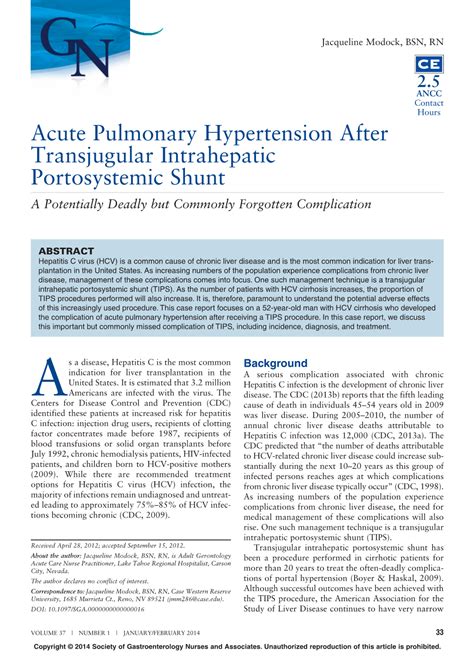 Acute Pulmonary Hypertension After Transjugular Intrahepatic Portosystemic Shunt A Potentially