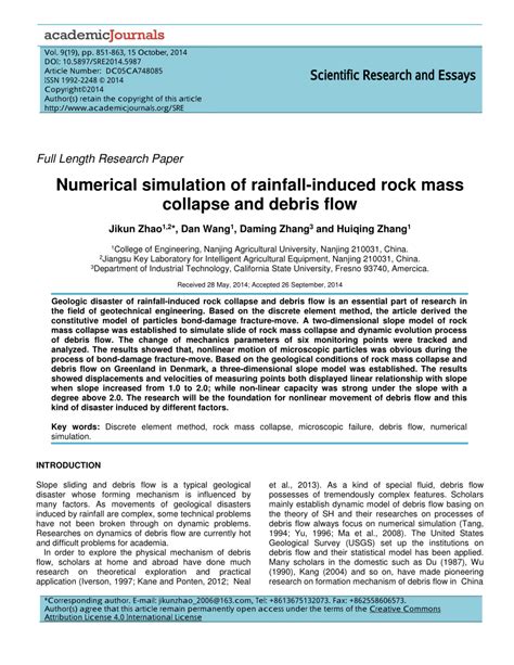 Pdf Numerical Simulation Of Rainfall Induced Rock Mass Collapse And Debris Flow