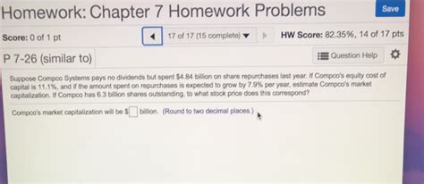 Solved Save Homework Chapter 7 Homework Problems Score 0