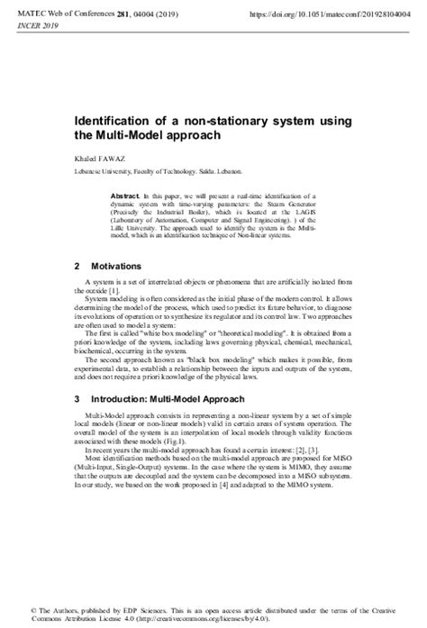 Pdf Identification Of A Non Stationary System Using The Multi Model