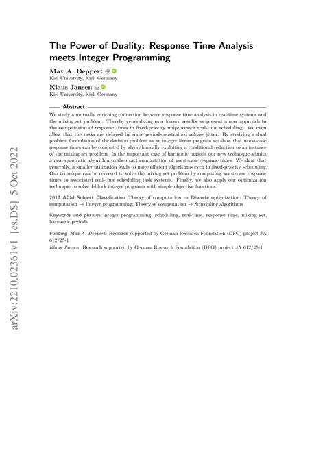 Pdf The Power Of Duality Response Time Analysis Meets Integer Programming