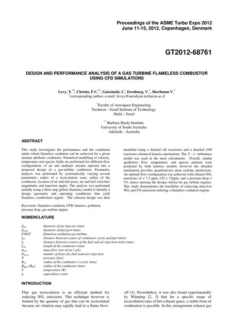Pdf Design And Performance Analysis Of A Gas Turbine Flameless Combustor Using Cfd Simulations