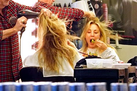 Kaley Cuoco Chows Down Some Food While She Gets Her Hair Done During Her Break In Rome Italy