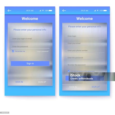 금속 배경으로 모바일 응용 프로그램의 Ui입니다 페이지의 로그인에 가입 프로필을 응답 비즈니스 웹사이트 또는 응용 프로그램에 대 한 Gui 디자인입니다 3 차원 일러스트