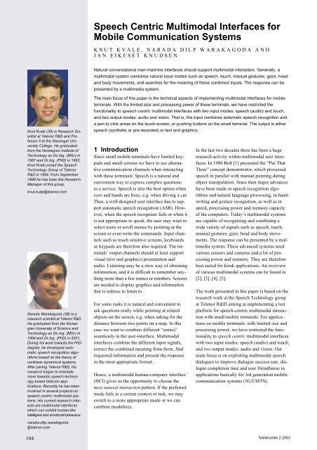 Speech Centric Multimodal Interfaces For Mobile Communication