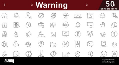 Warning Alert Icon Set 50 Editable Safety Caution Icons For Emergency Security And Risk