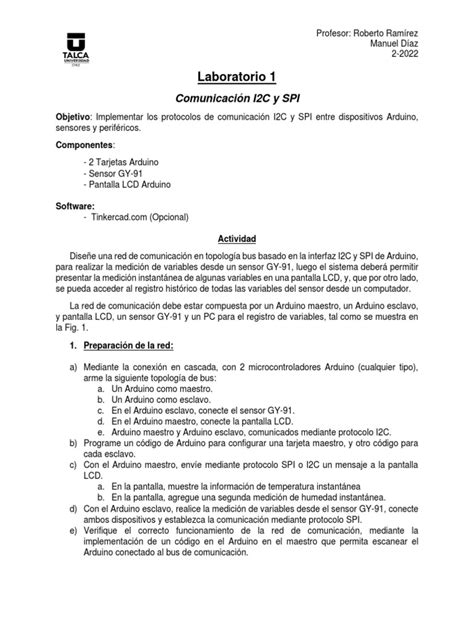 Comunicación I2c Y Spi Entre Arduinos Sensor Y Lcd Pdf Arduino Monitor De Computadora