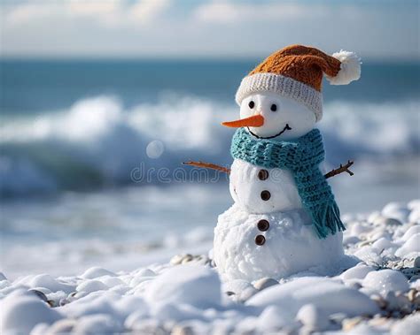 Snowman On A Winter Beach Stock Illustration Illustration Of Shoreline 334834901