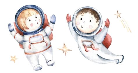 우주 비행사 아기 토끼 토끼 코끼리 우주복 우주 비행사 별 우주 일러스트 보육 프리미엄 벡터